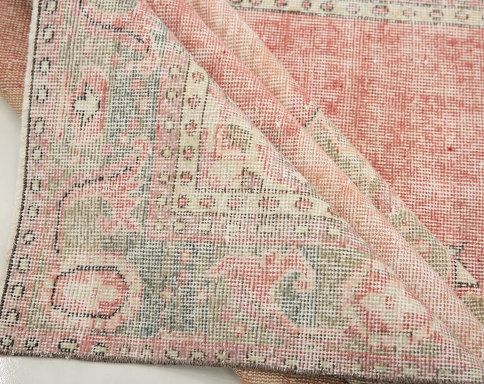 Antique Oushak Rug, Handmade Pink Rug, Gallery Rug, Foyer Rug, Turkish ...