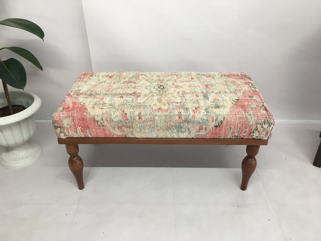 Wood Work Bench, Turkish Rug Bench, Footstool Bench, Upholstered Bench ...
