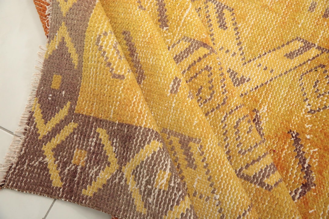 Figurative Rug, Mustard Color Rug, Boho Rug, Dining Table Rug, Turkish ...