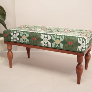 Desk Bench, Green Upholstered Bench, Vanity Bench, Retro Bench, Living ...