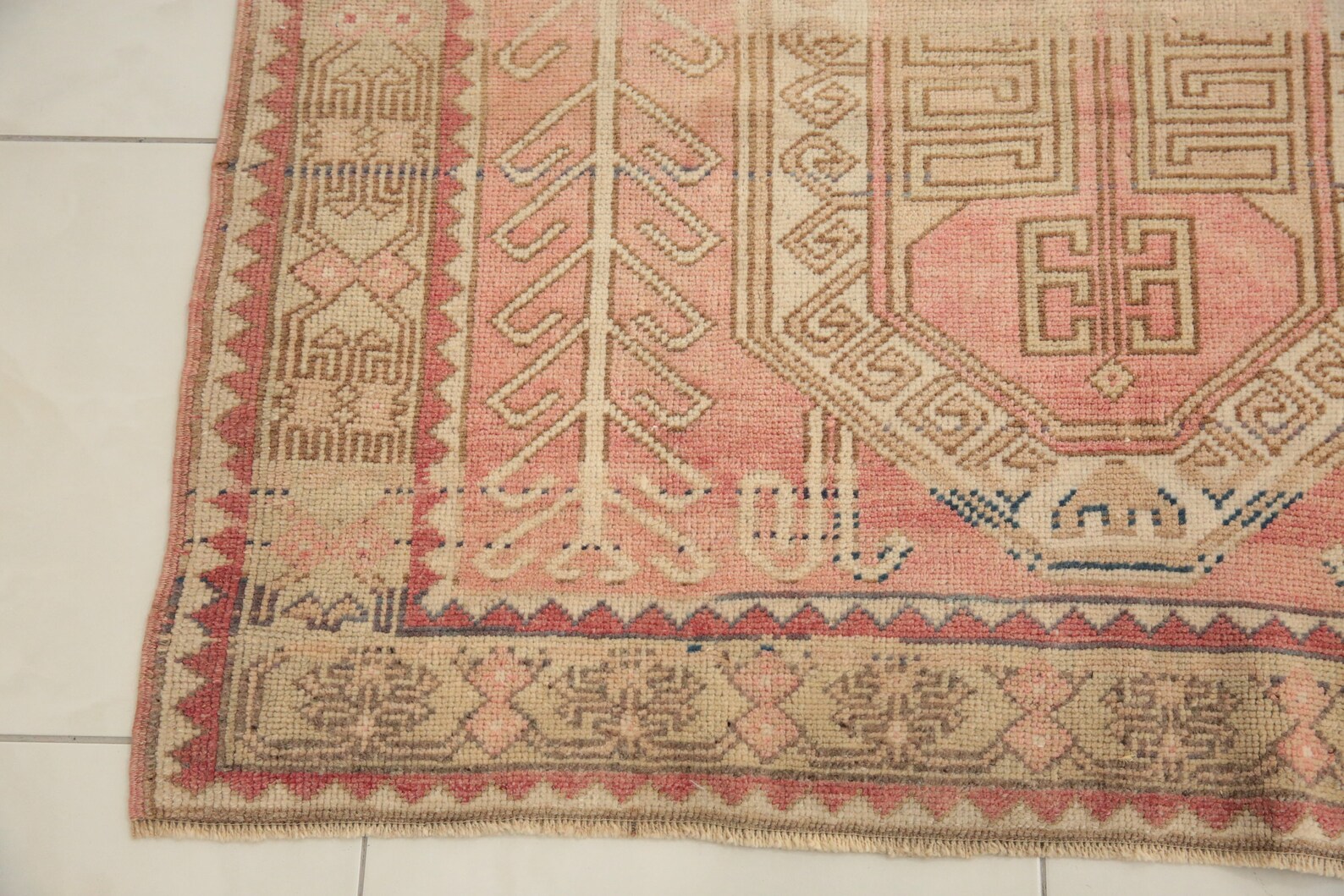 Primitive Rug, Handmade Pink Rug, Retro Rug, Organic Wool Rug, Ethnic ...