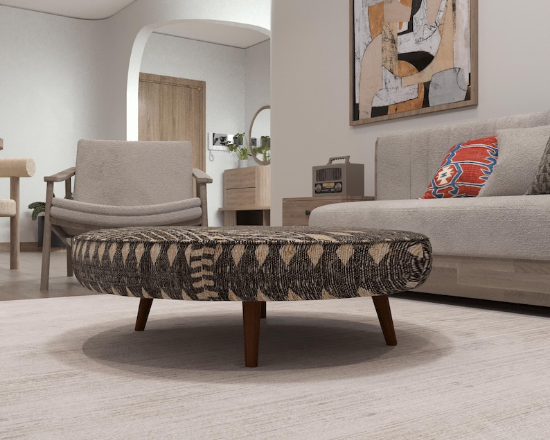Anthracite Geometric Coffee Table | Round Circular Wood Ottoman Seating ...