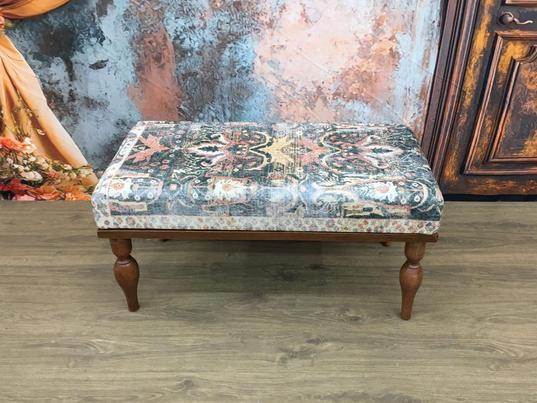 Handmade Bench, Upholstered Bench, Rug Printed Bench, Ottoman Footstool ...