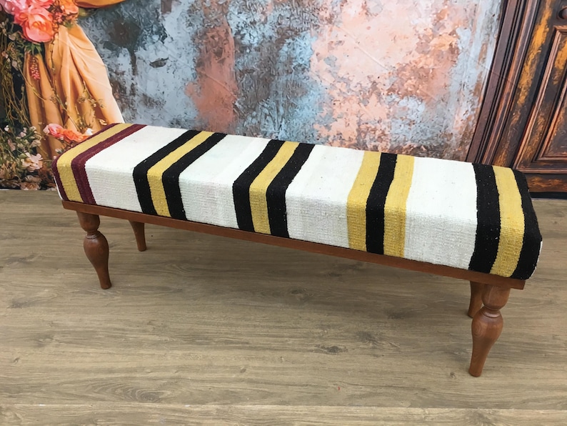 Kilim Ottoman Bench, Entryway Bench, Purse Bench, Upholstered Bench ...