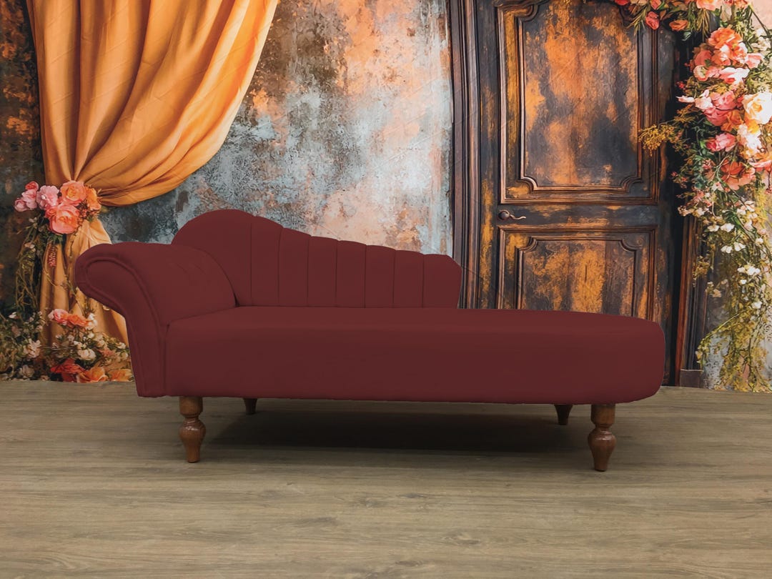 Wine Red Velvet Chaise Lounge, Elegant Reading Nook Chair, Luxurious ...