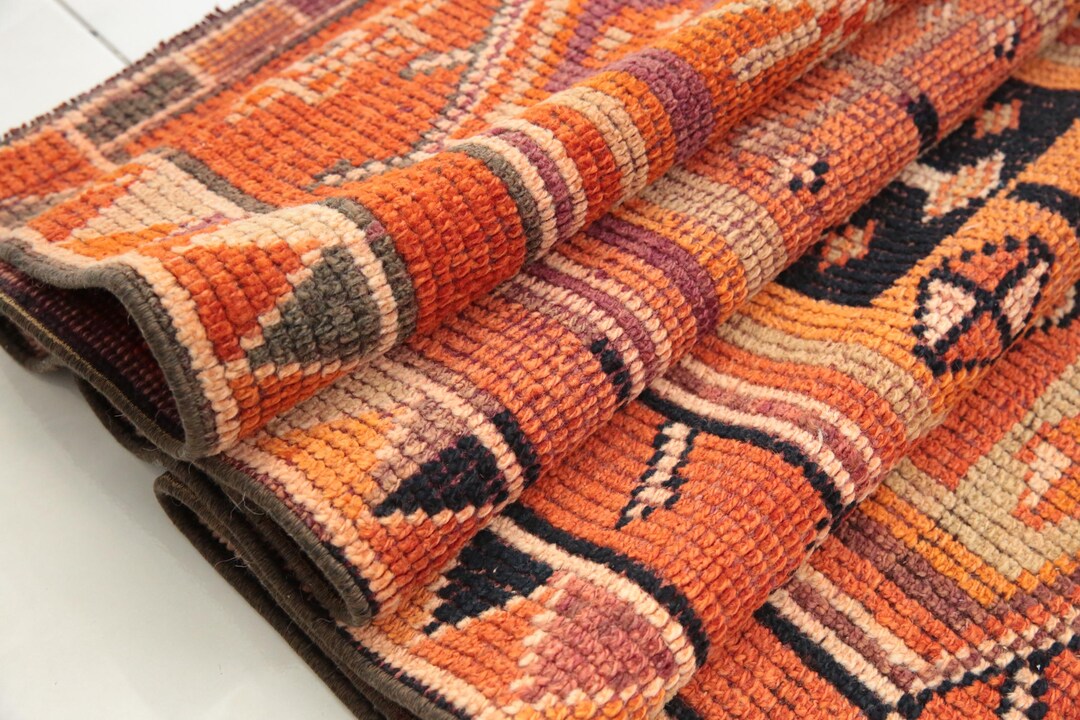 Vintage Oushak Rug, Stairway Rug, Orange Rug, Handknotted Rug, Organic ...