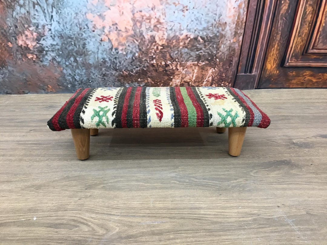 Footstool for Bed, Under Desk Step Stool, Kilim Pouf Stool, Tiny Stool ...
