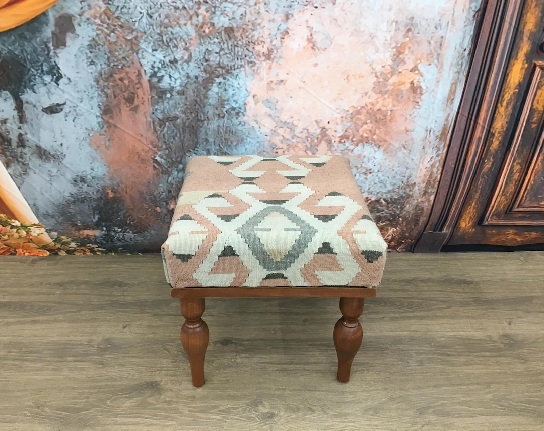 Ottoman Stool, Stool for Bed Side, Bar Stool, Vintage Kilim Stool ...