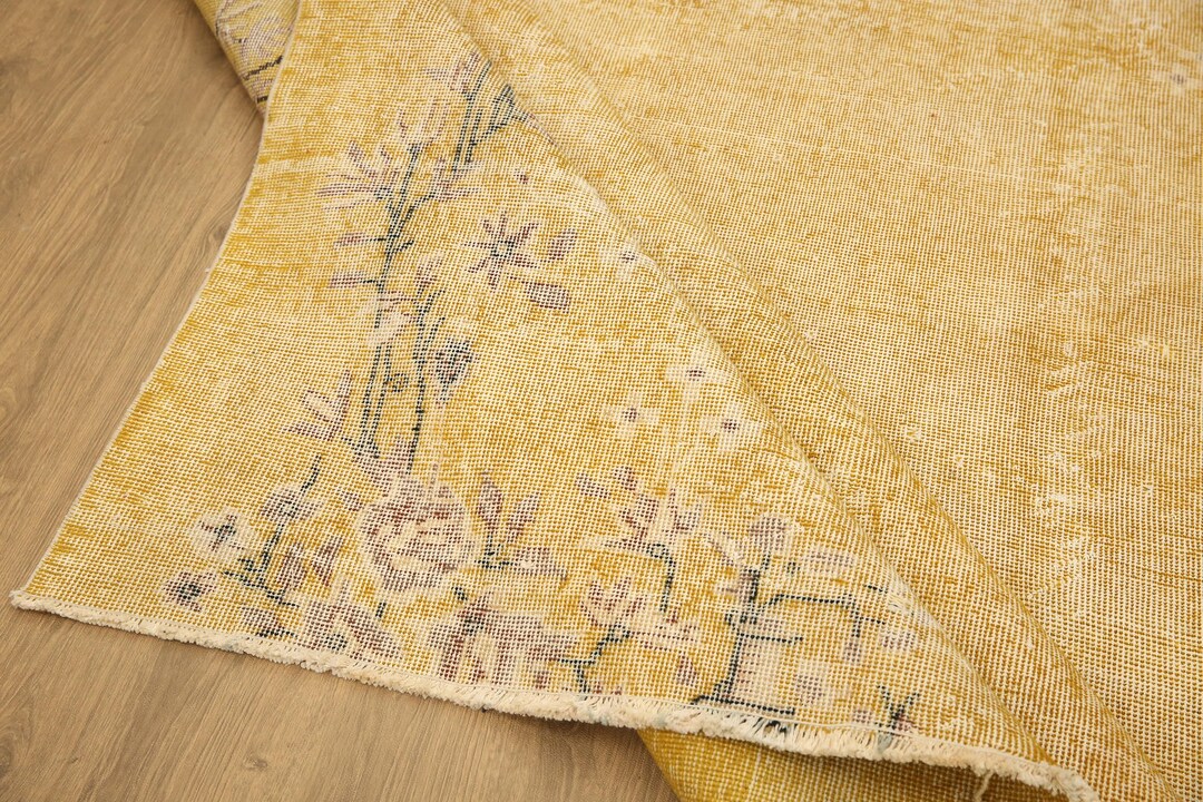Oushak Rug for Bedroom, Mustard Color Rug, Floral Rug, Turkish Rug ...