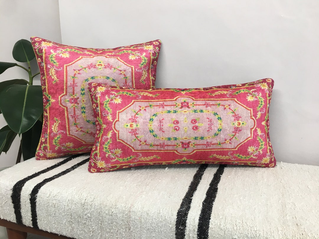 Pastel Color Pillow, Pink Lumbar Pillow, Flower Design Pillow, Pretty ...