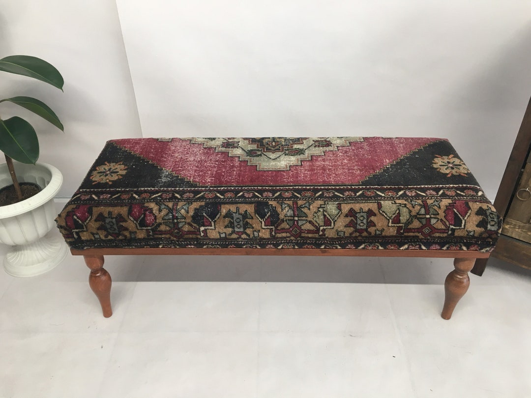Turkish Rug Covered Bench, Entryway Bench, Farmhouse Bench, Coffee ...