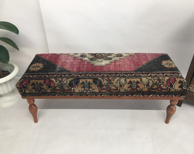 Turkish Rug Covered Bench, Entryway Bench, Farmhouse Bench, Coffee ...