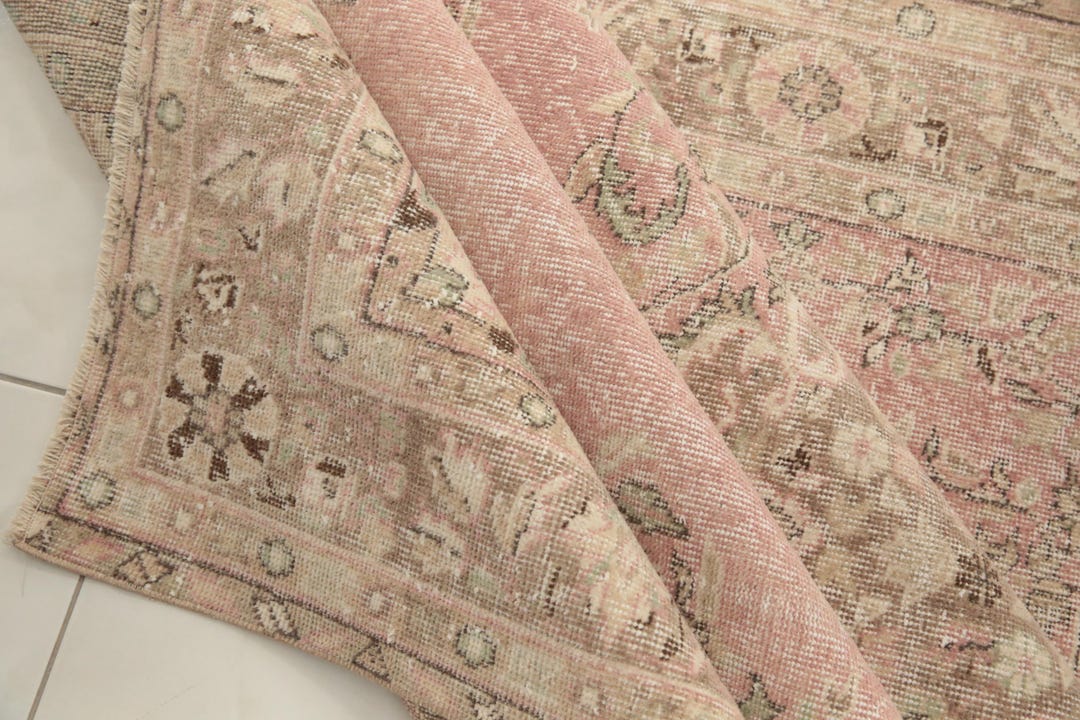 Rugs for Bedroom, Blush Pink Rug, Bordered Rug, Rug With Flowers ...