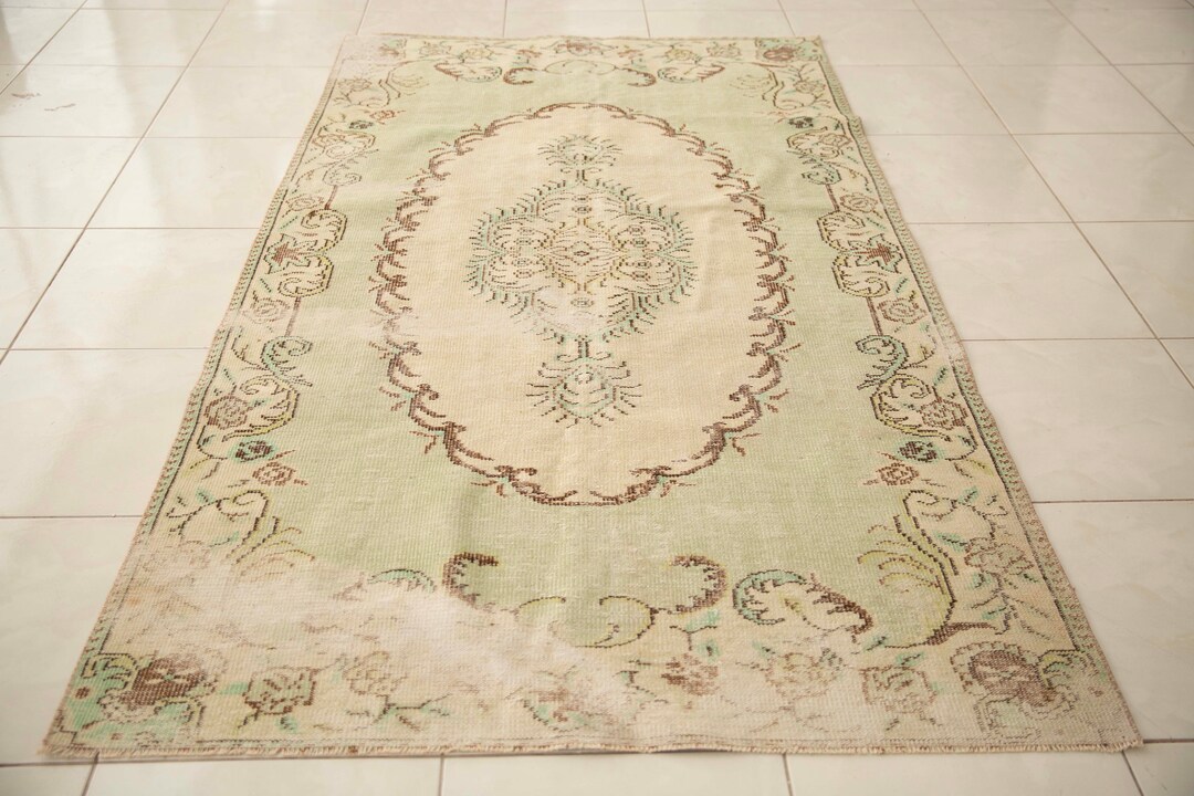 Green Rug, Pastel Color Rug, Floral Turkish Rug, Boho Decor Rug, 4.9x8 ...