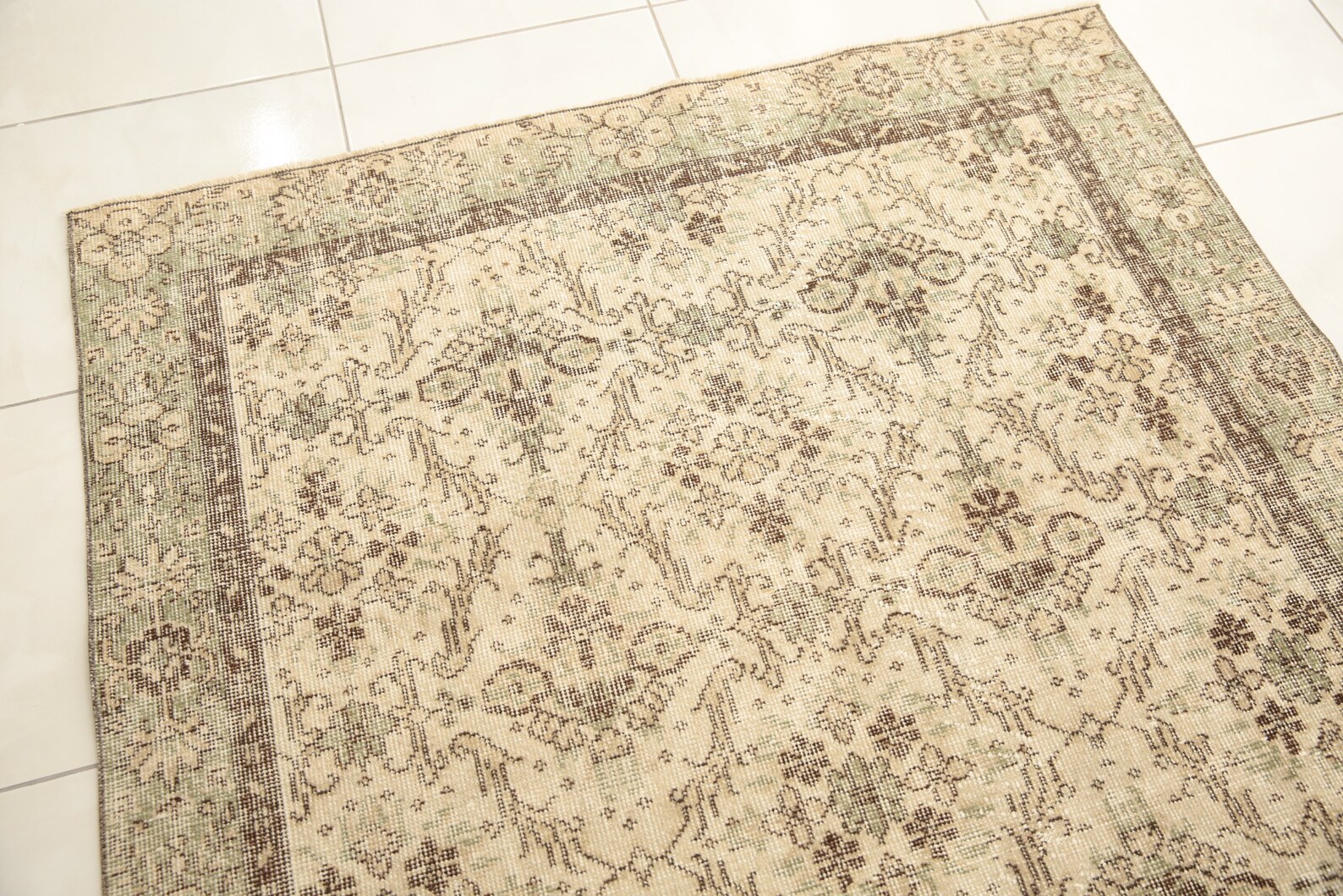 Bohemian Wool Rug, Handmade Green Rug, Aesthetic Rug, Botanical Rug ...