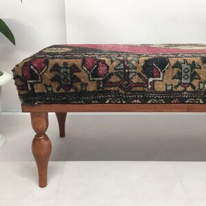 Turkish Rug Covered Bench, Entryway Bench, Farmhouse Bench, Coffee ...