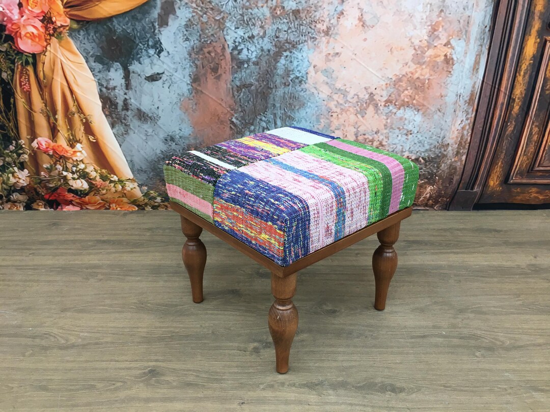 Ottoman Stool, Padded Stool, Retro Bench, Vintage Kilim Bench, Coffee ...