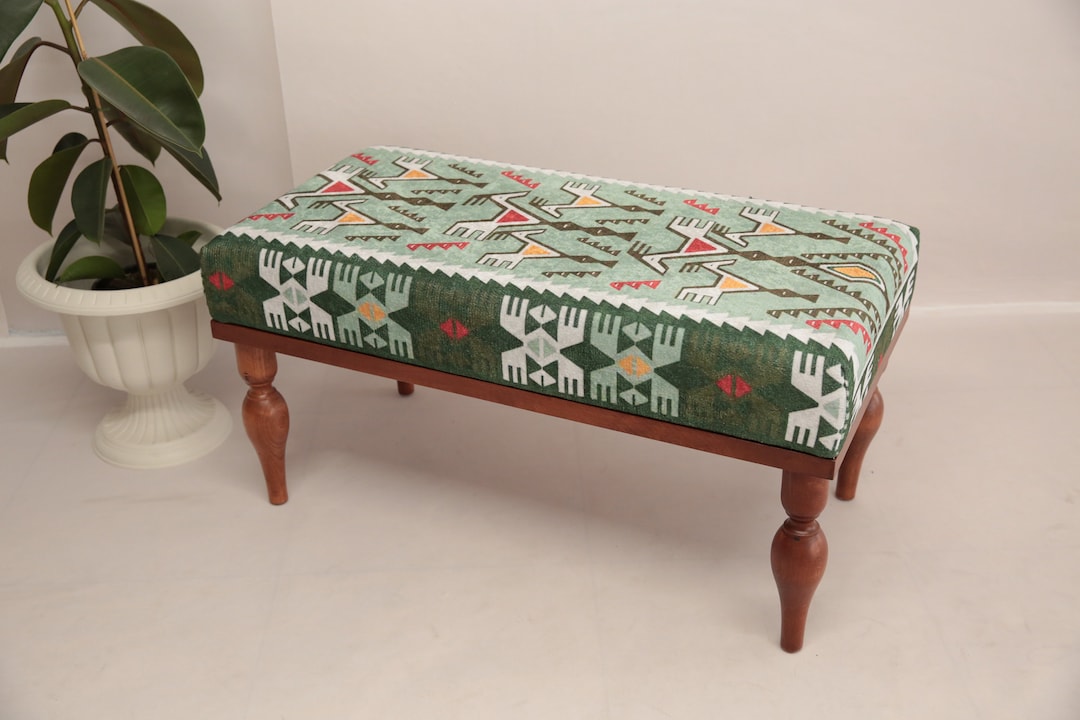 Desk Bench, Green Upholstered Bench, Vanity Bench, Retro Bench, Living ...