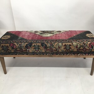 Turkish Rug Covered Bench, Entryway Bench, Farmhouse Bench, Coffee ...