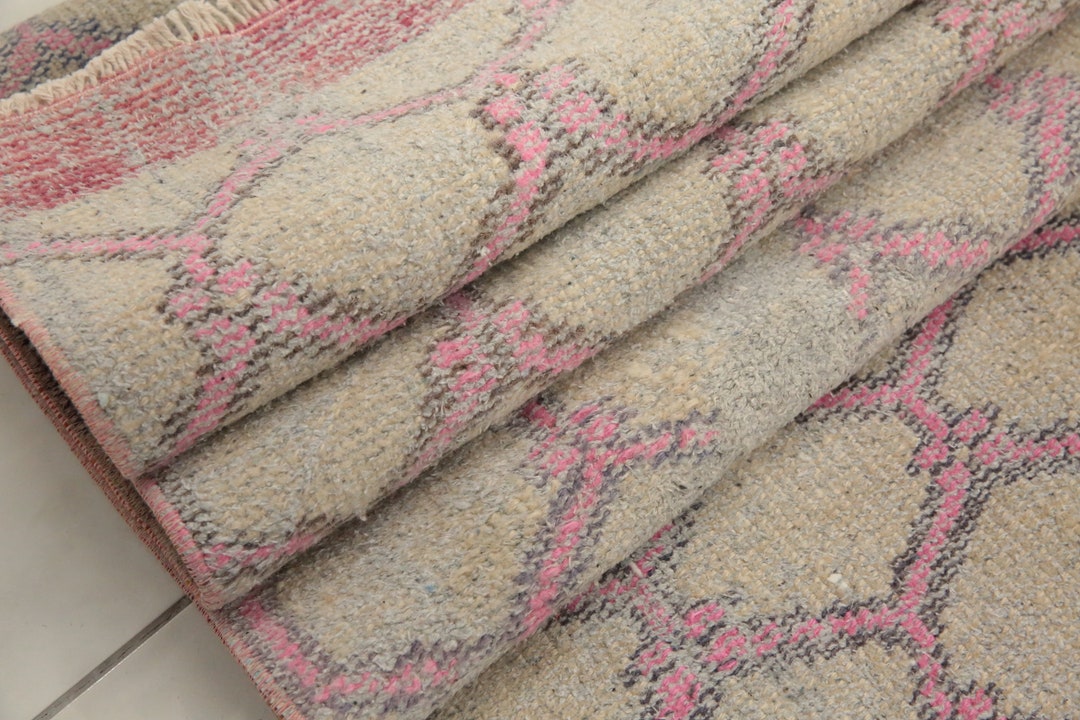 Sustainable Area Rug, Geometric Rug, Worn Rug, Antique Rug, Oushak Wool ...