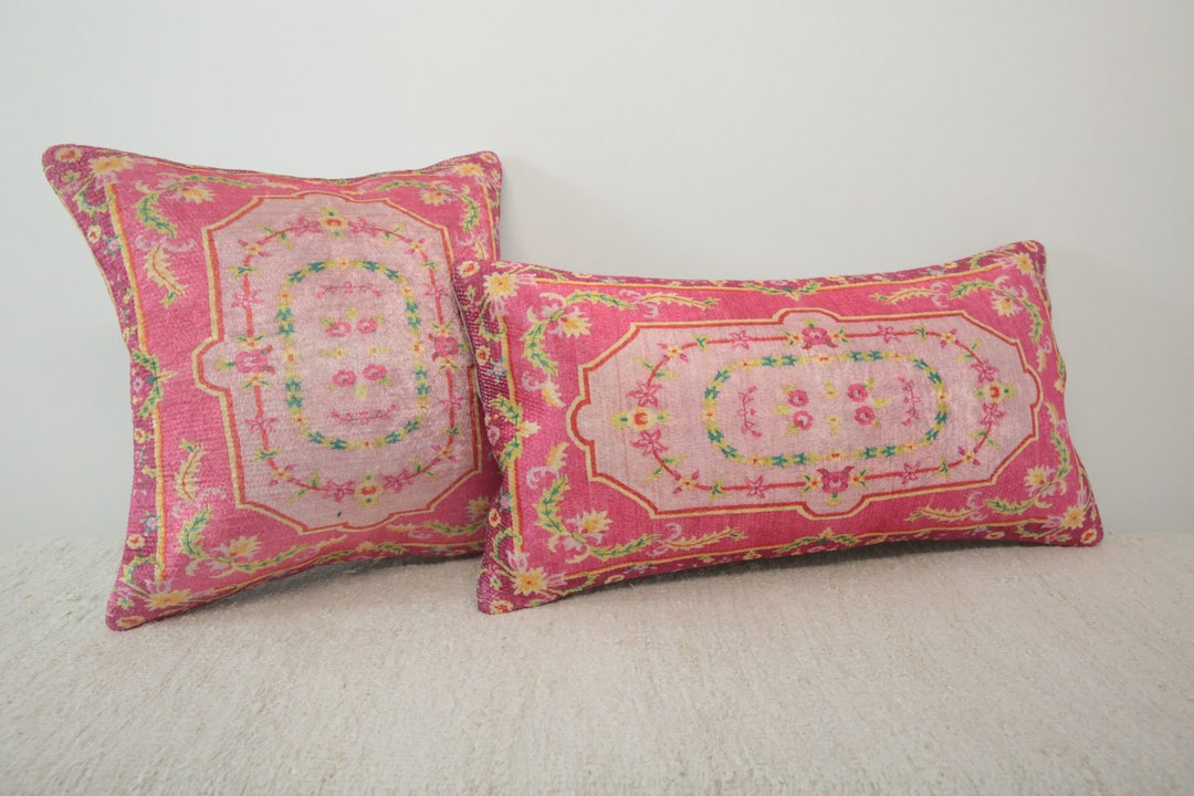 Pastel Color Pillow, Pink Lumbar Pillow, Flower Design Pillow, Pretty ...