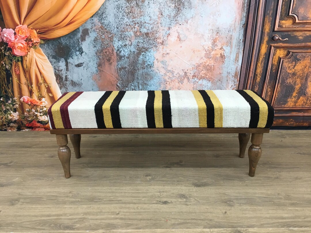 Kilim Ottoman Bench, Entryway Bench, Purse Bench, Upholstered Bench ...