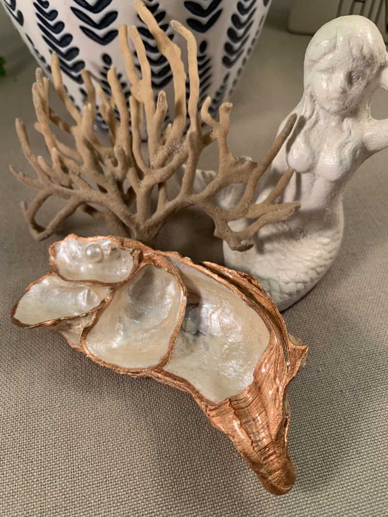 One of a Kind Embellished Pearlized Oyster Shell Trinket Dish With Gold ...