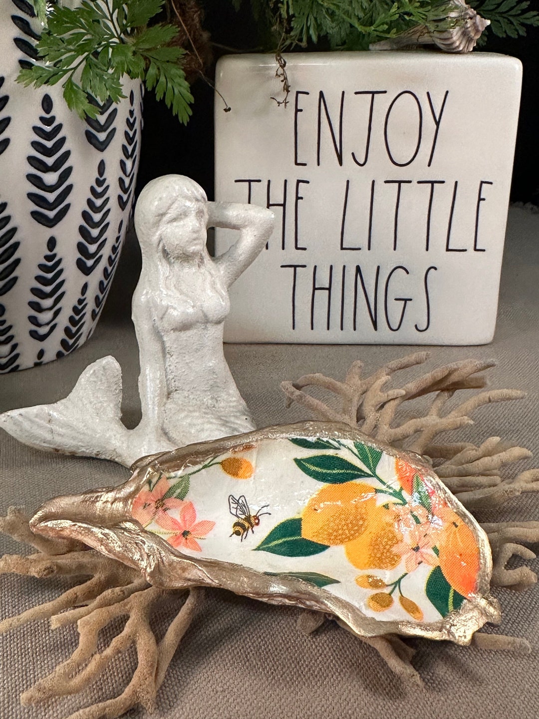 Decorative Summer Citrus Lined Natural Oyster Shell Trinket Dish - Etsy
