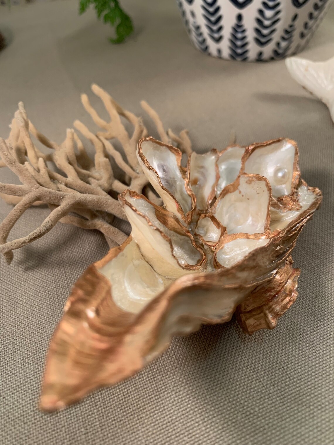 Unique Hand Crafted Pearlized Painted Oyster Shell Embellished With ...