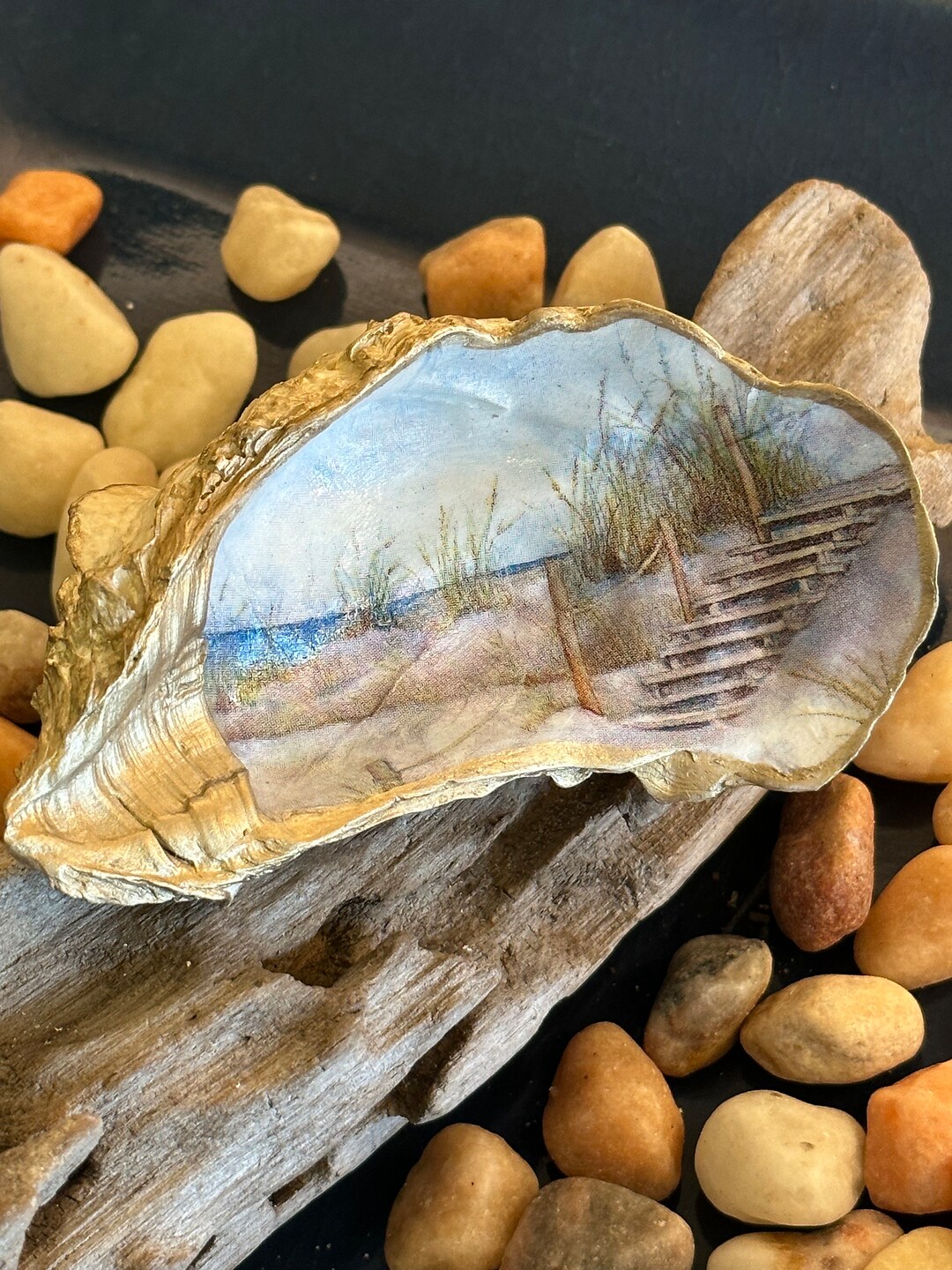 Coastal Beach Landscape Decoupaged Natural Oyster Shell Home - Etsy