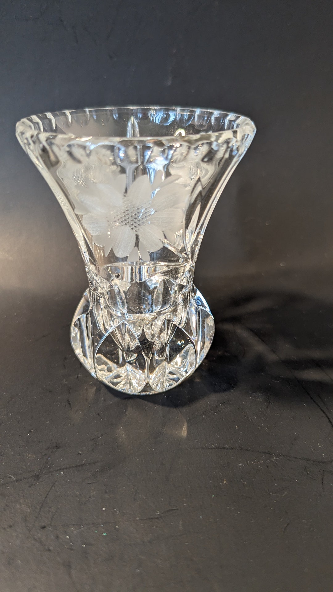 Deep Cut Frosted Glass Flowers Crystal Bud Vase - Etsy