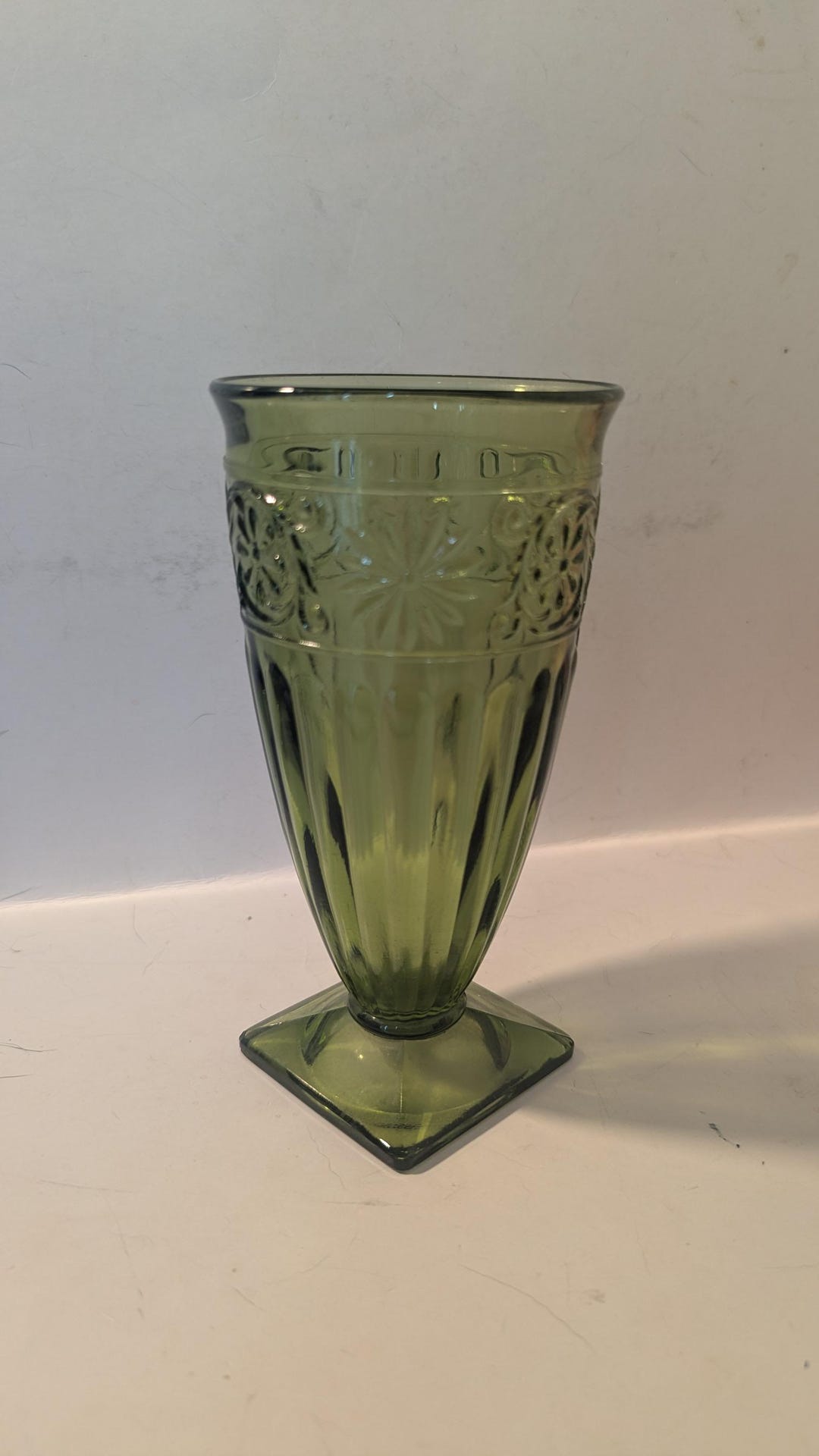 Vintage Indiana Glass Green Daisy Glass Footed Tumbler - Etsy