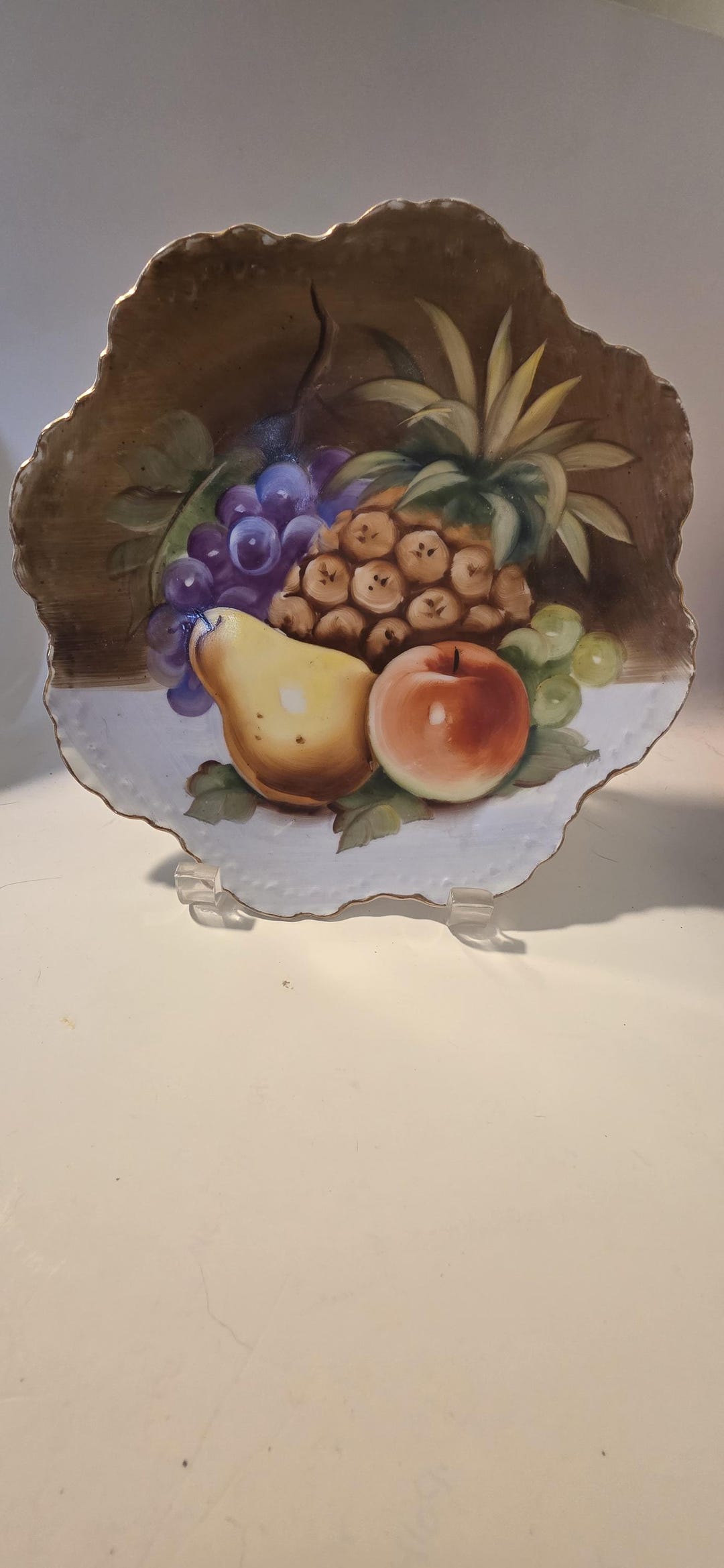 Vintage Hand Painted Lefton China Heritage Brown Fruit Plate - Etsy