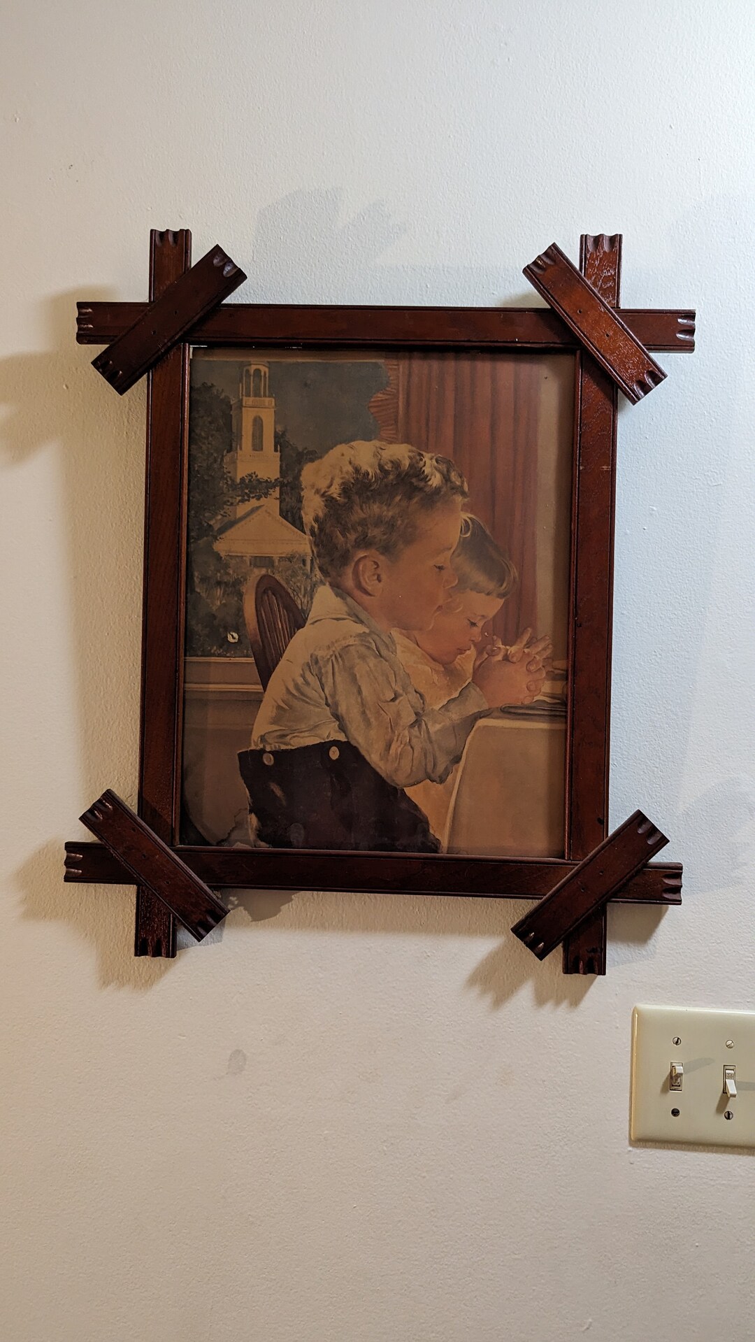 Vintage Wooden Trap Art Frame With Children Praying at Dinner Print - Etsy