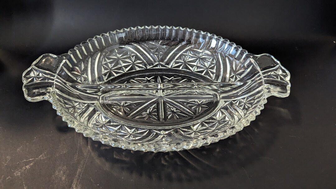 Vintage Anchor Hocking Star of David Pattern Press Cut Glass Relish ...