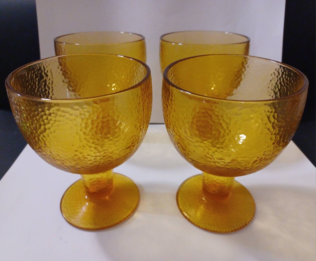 Amber Dimpled Glass Footed Drinking Glasses - Etsy
