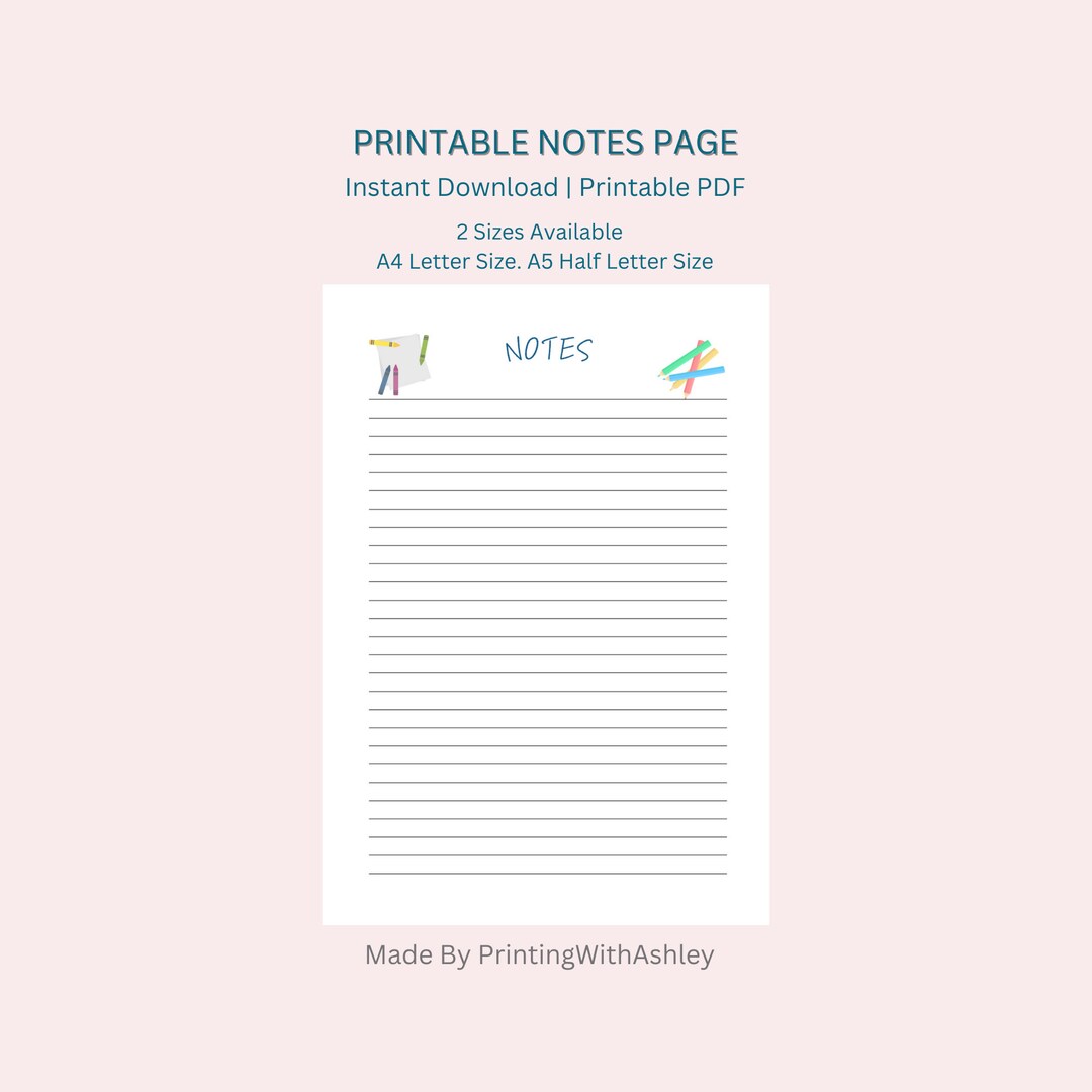 Printable Notes Page, Lined Notes Page, Planner, Notes With Design ...