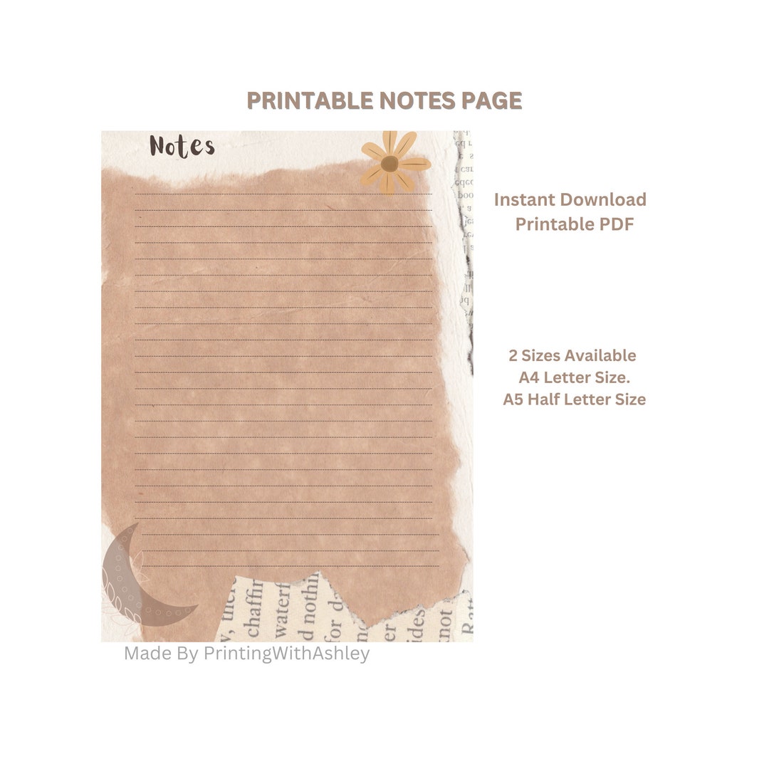 Vintage Style Notes Page With Lines, Use With Planner or Make Own ...