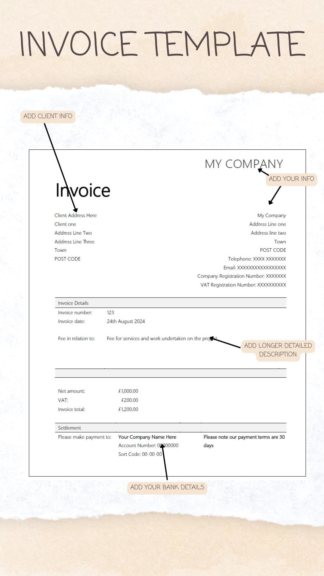 Invoice Template - Fully Editable, Word Doc. - Etsy