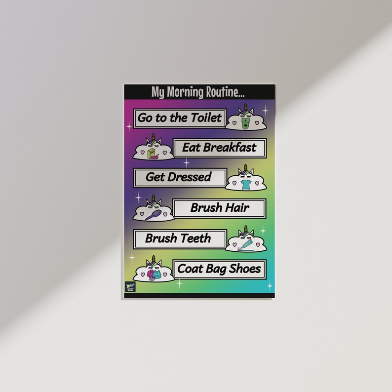 Morning Routine Chart for Kids Rainbow School Day Checklist - Etsy