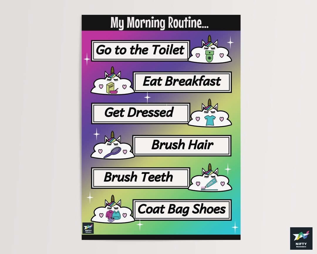 Morning Routine Chart for Kids Rainbow School Day Checklist - Etsy