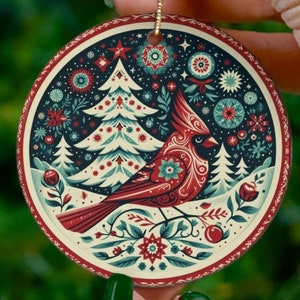 Scandinavian Cardinal Christmas Ornament: Swedish Folk Art Ceramic - Etsy