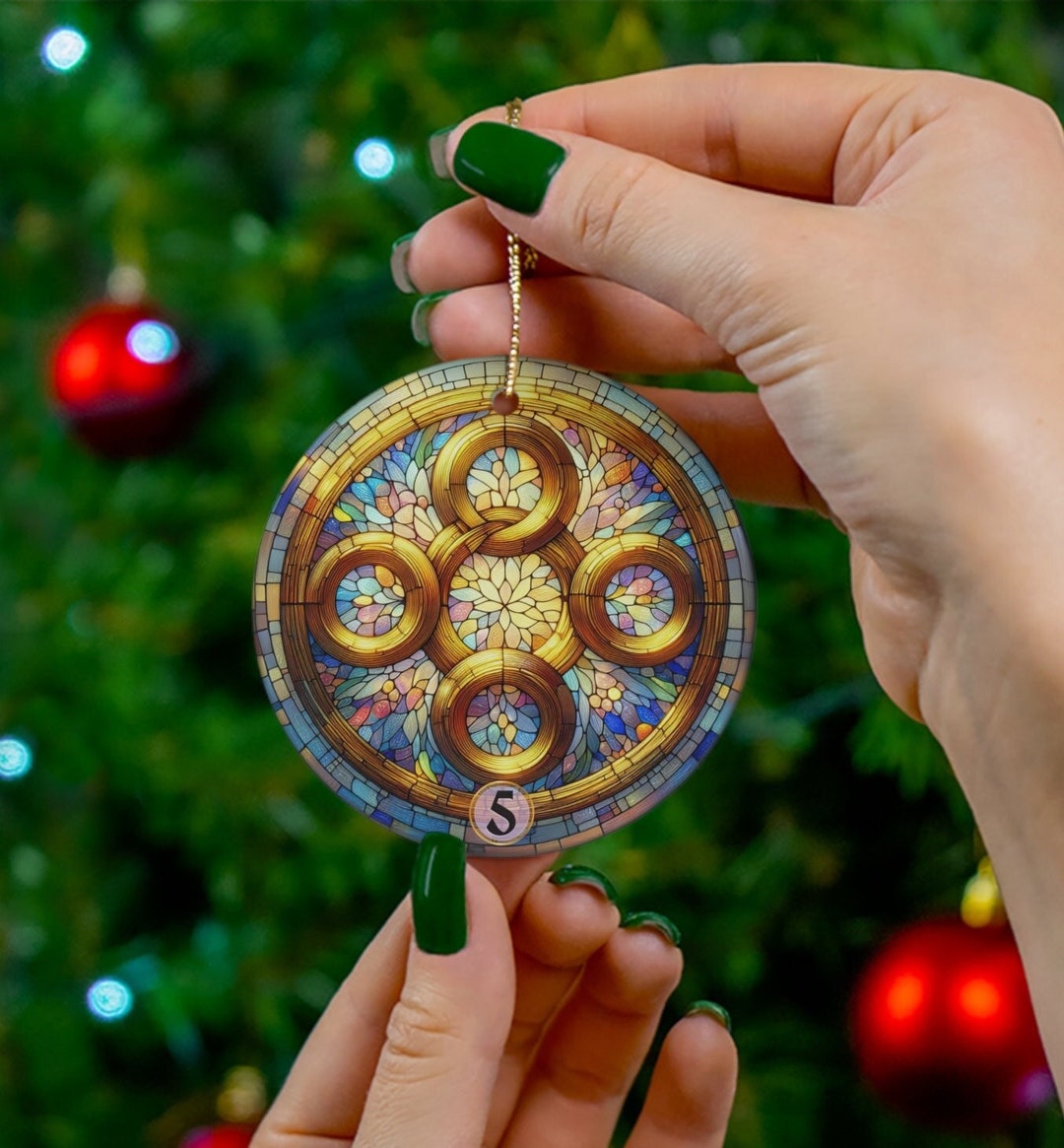 12 Days of Christmas Ornament, 5 Golden Rings, Faux Stained Glass ...