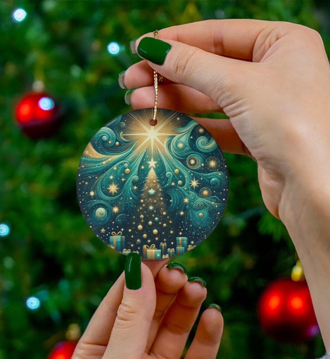 Christmas Starry Night Ceramic Ornament, Holiday Decoration - Single ...