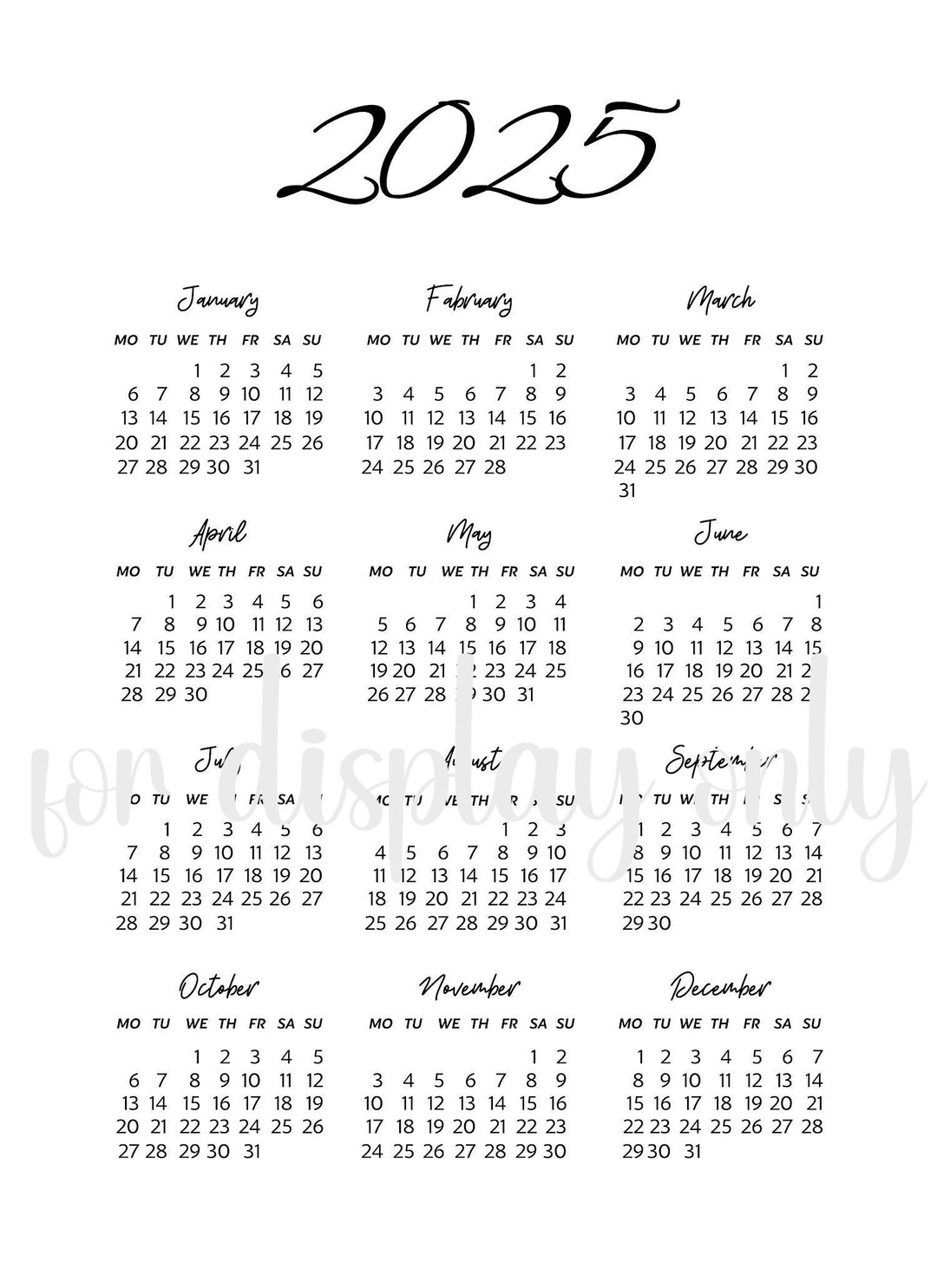 Calendar 2025 Png, 2025 Calendar Transparent Background, Instant ...