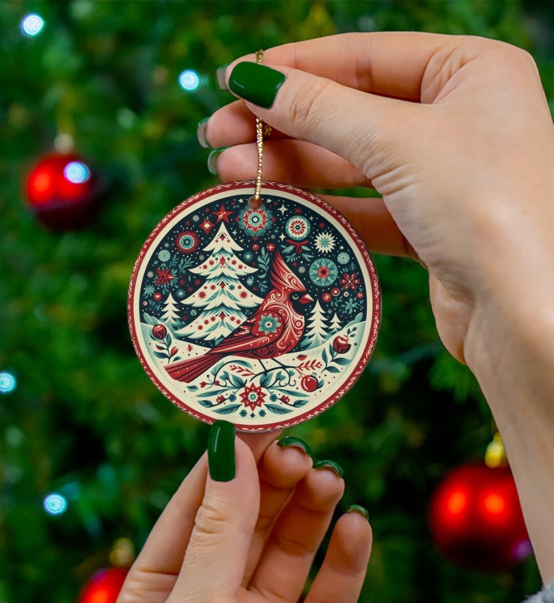 Scandinavian Cardinal Christmas Ornament: Swedish Folk Art Ceramic - Etsy