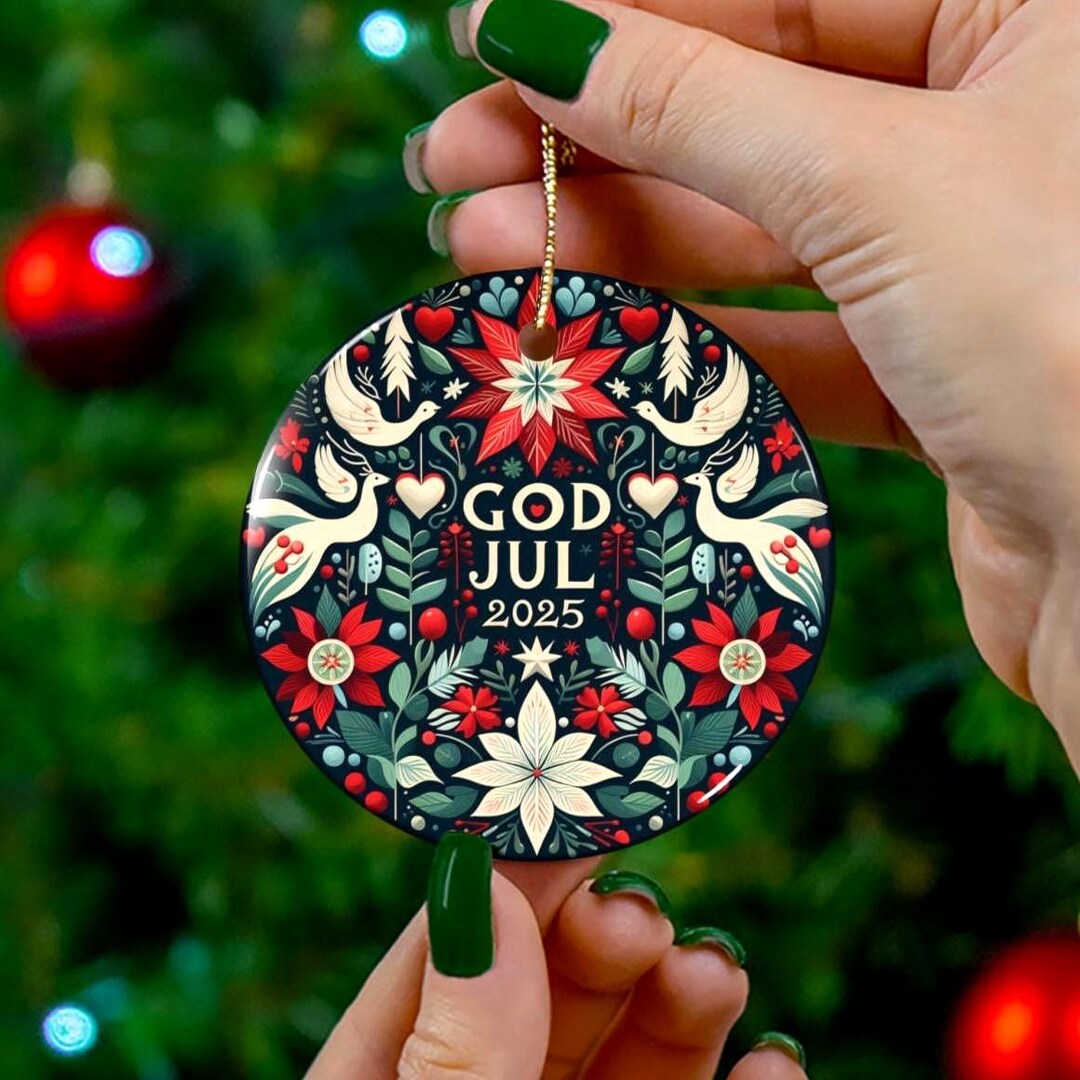 Scandinavian Folk Art God Jul 2025 Ornament, Swedish Norwegian Design ...