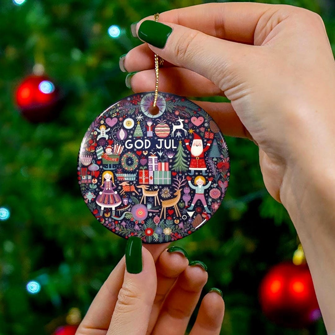 God Jul Swedish Folk Art Merry Christmas Ornament, Nordic Hygge Spirit ...