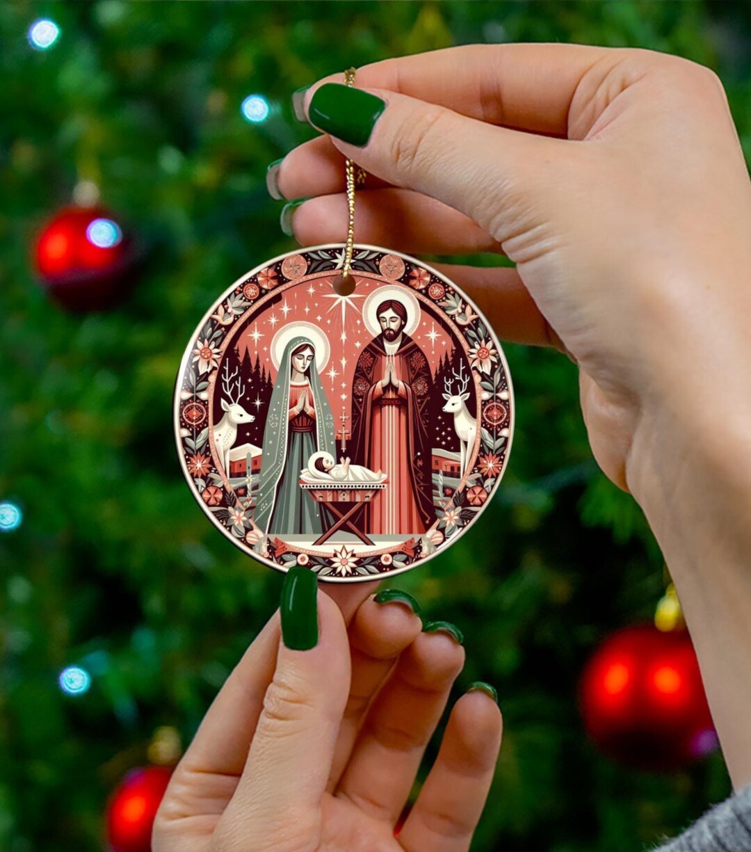 Norwegian Folk Art Nativity Christmas Ornament: Scandinavian Ceramic ...