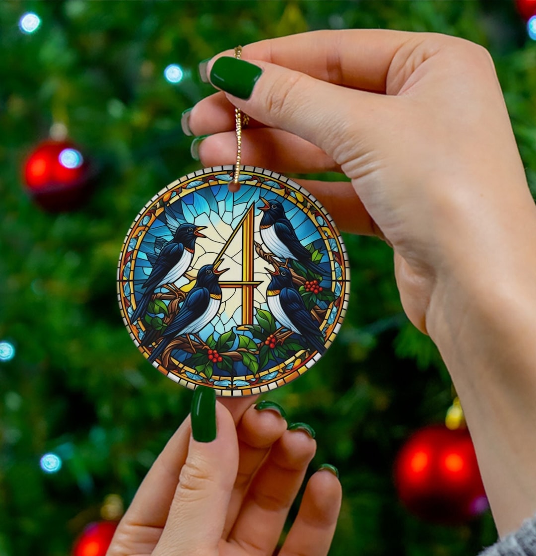 Four Calling Bird Ornament, 12 Days Christmas, Faux Stained Glass ...